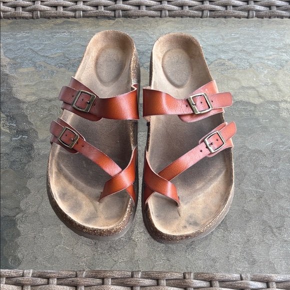 Time and Tru | Shoes | Brown Leather Double Strap Sandals Time And True ...